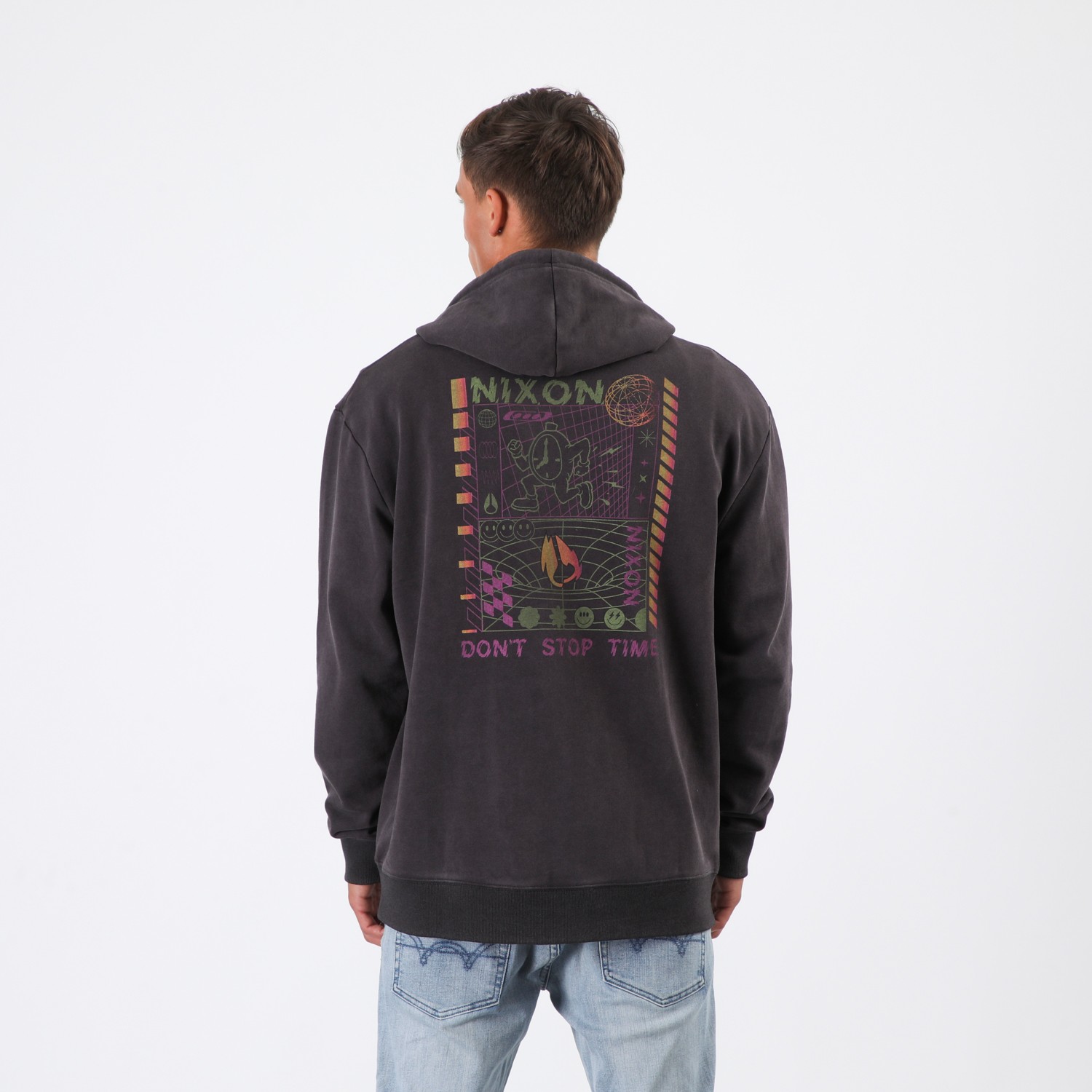 Polerón Nixon Men Full Zipper Clock is Ticking Washed Black – Street ...